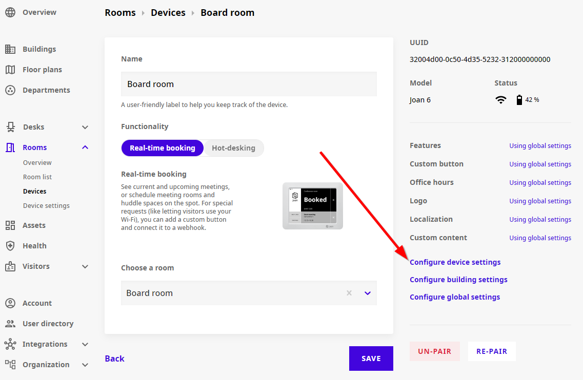 Device-specific settings